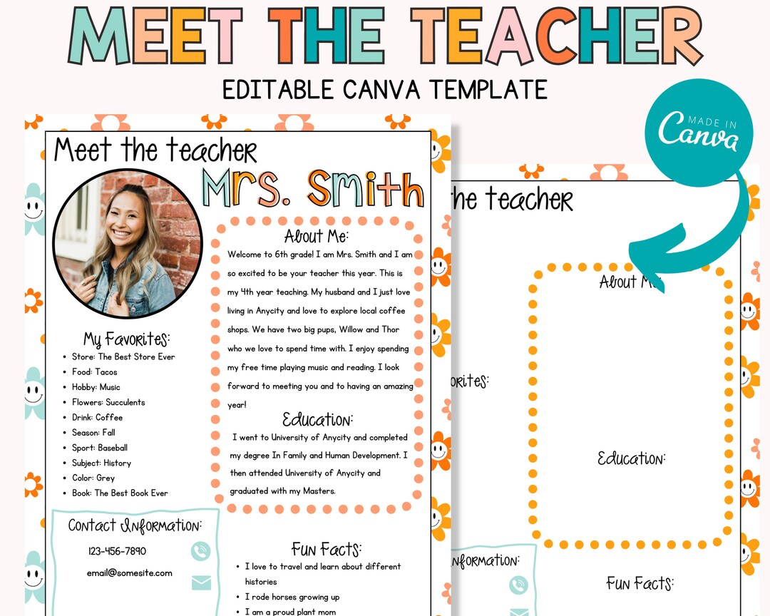 Meet the Teacher Template, Groovy Boho Daisy Meet the Teacher Editable ...