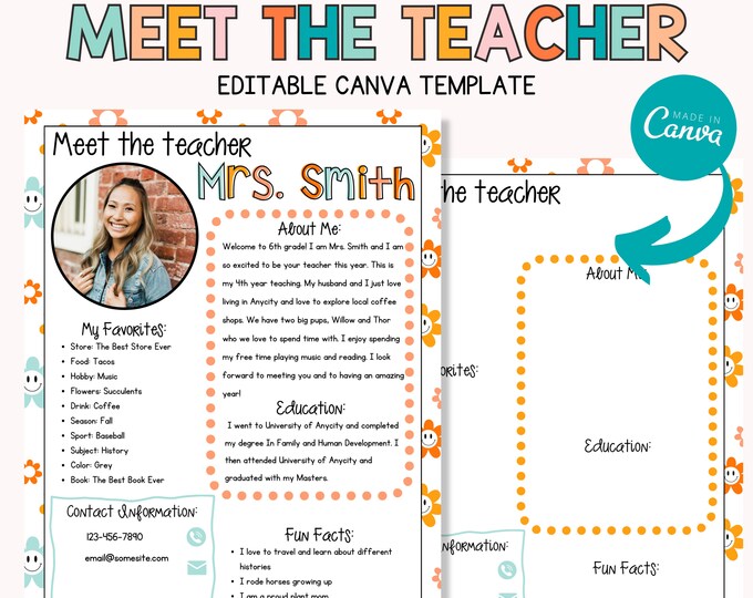 Groovy Boho Meet the Teacher Template - Etsy Canada