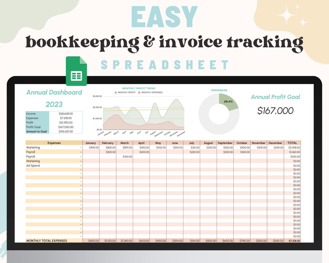 Bookkeeping Spreadsheet and Invoice Tracker, Small Business Bookkeeping ...