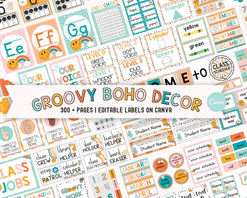 Boho Groovy Classroom Decor Bundle, Complete Boho Classroom Collection ...