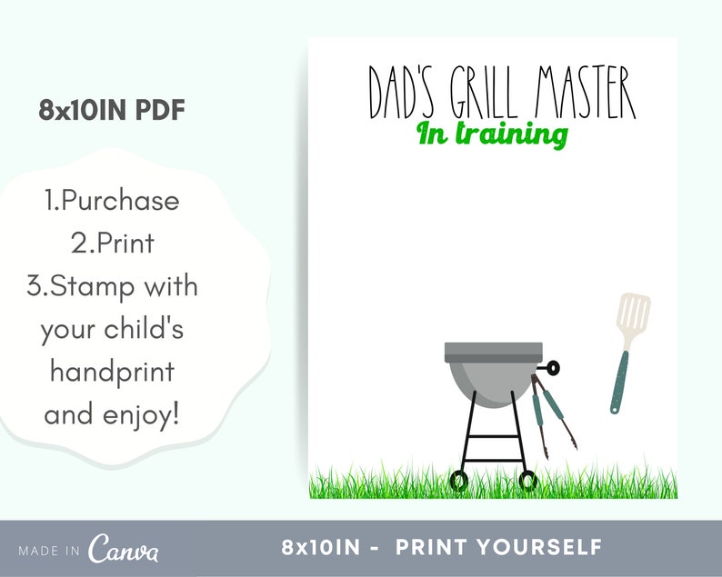 Fathers Day Handprint Art Grilling Father's Day Handprint | Etsy