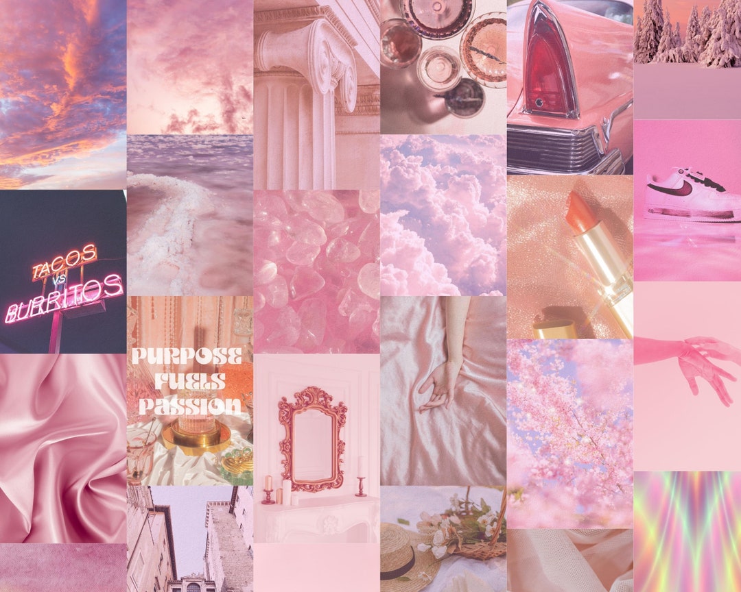 90 PINK Aesthetic Collage Kit Ready to Print, Pink Cottage Core ...