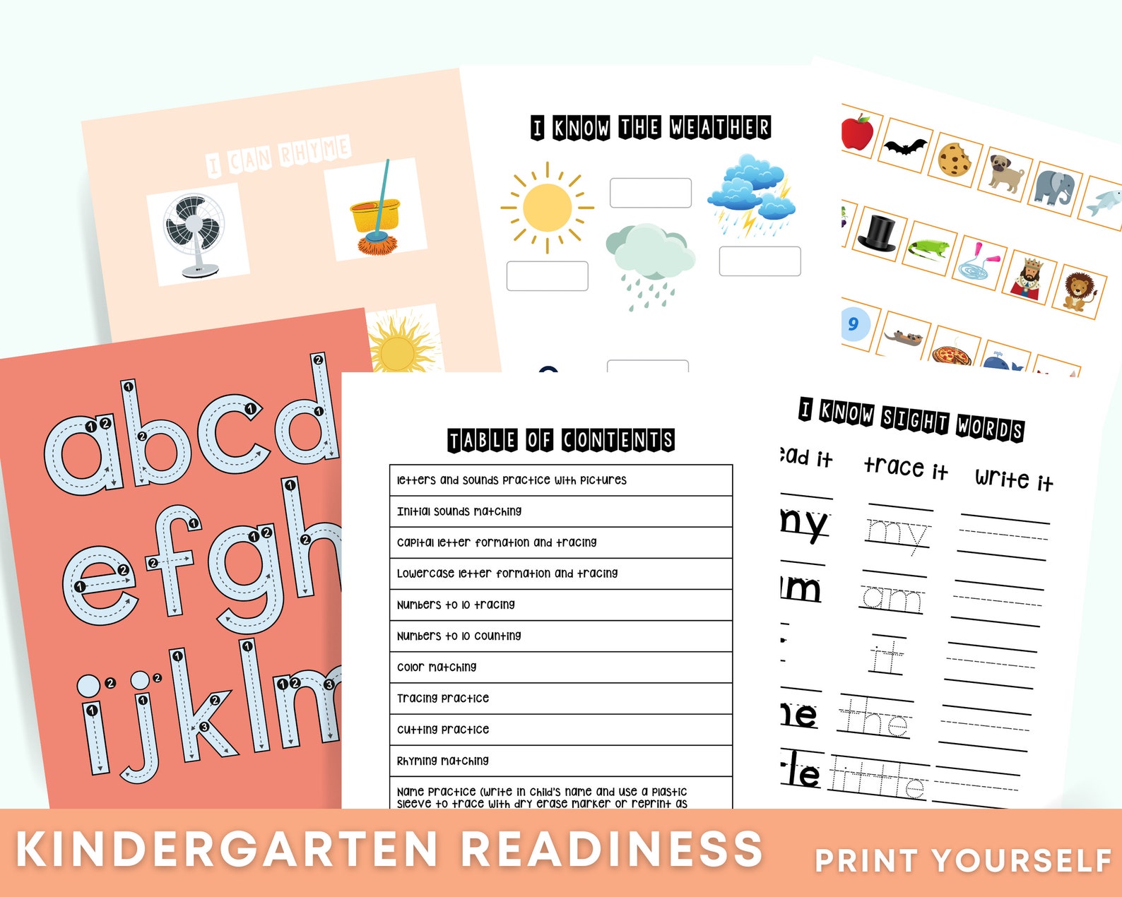 Kindergarten Readiness Binder Printable Pages, Homeschool Learning ...