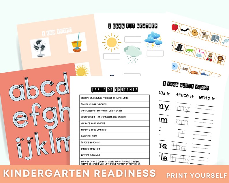 Kindergarten Readiness Binder Printable Pages, Homeschool Learning ...