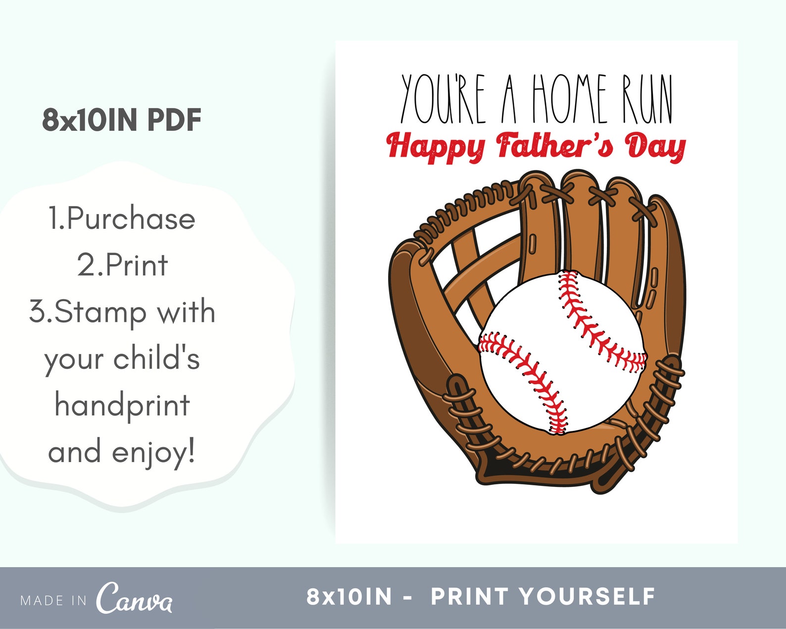 Fathers Day Handprint Art, Baseball Father's Day Handprint Craft, Happy ...