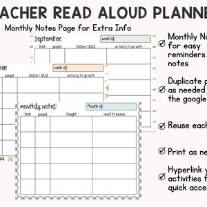 Teacher Read Aloud Digital Planner, Teacher Reading Journal, Digital ...