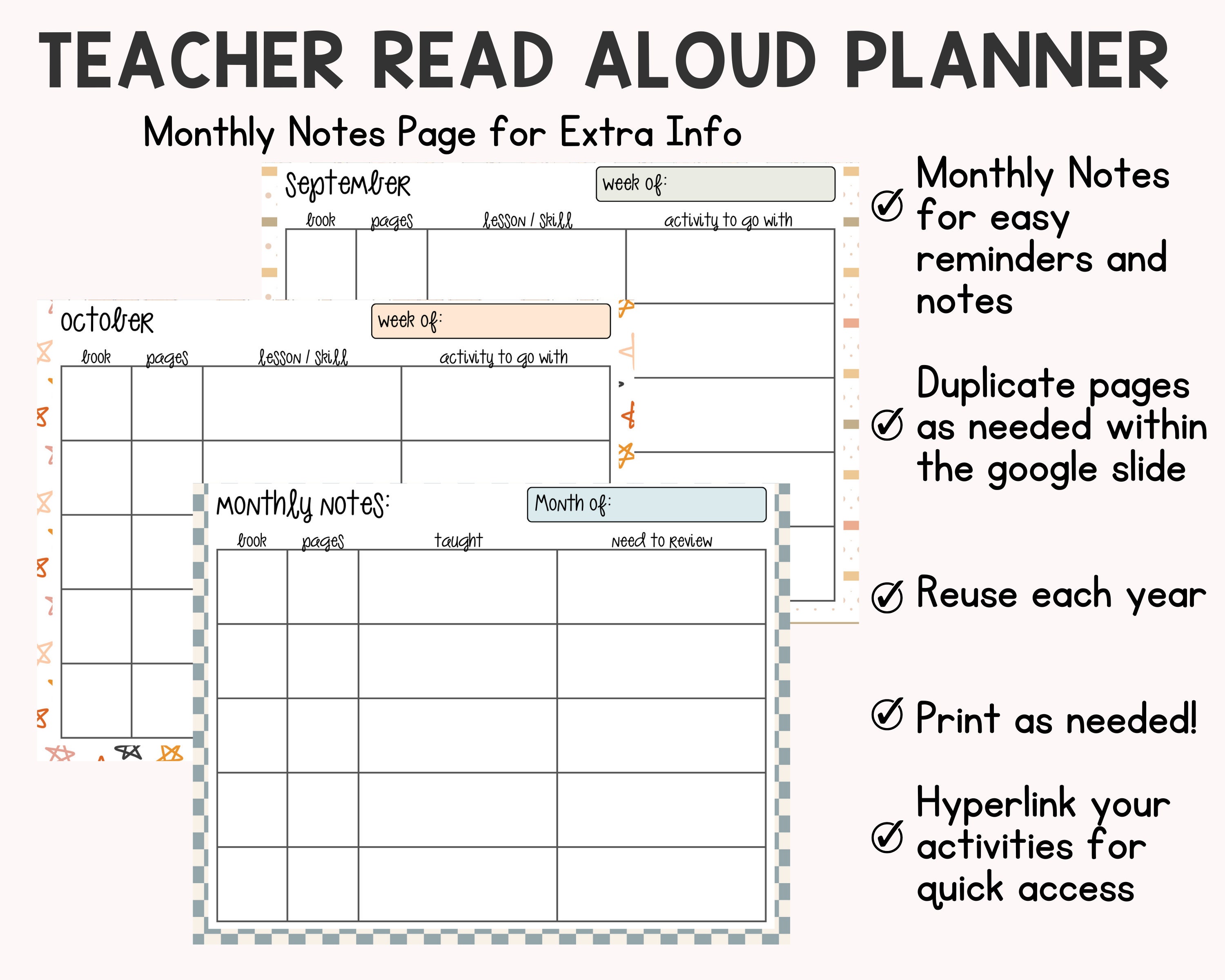 Teacher Read Aloud Digital Planner, Teacher Reading Journal, Digital ...