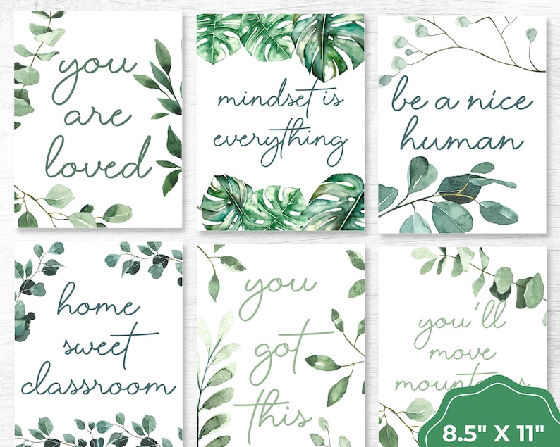 Classroom Posters Elementary, Classroom Decor, Watercolor Greenery ...