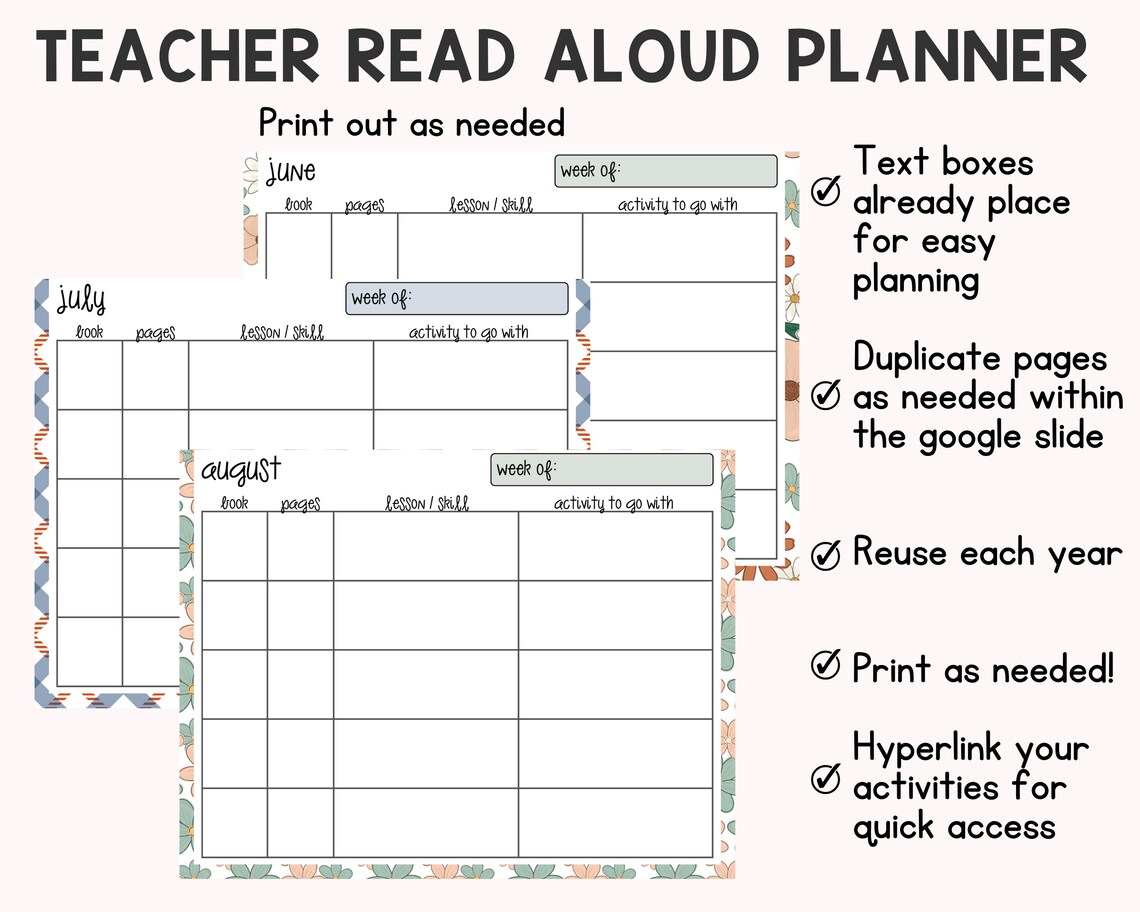 Teacher Read Aloud Digital Planner, Teacher Reading Journal, Digital ...