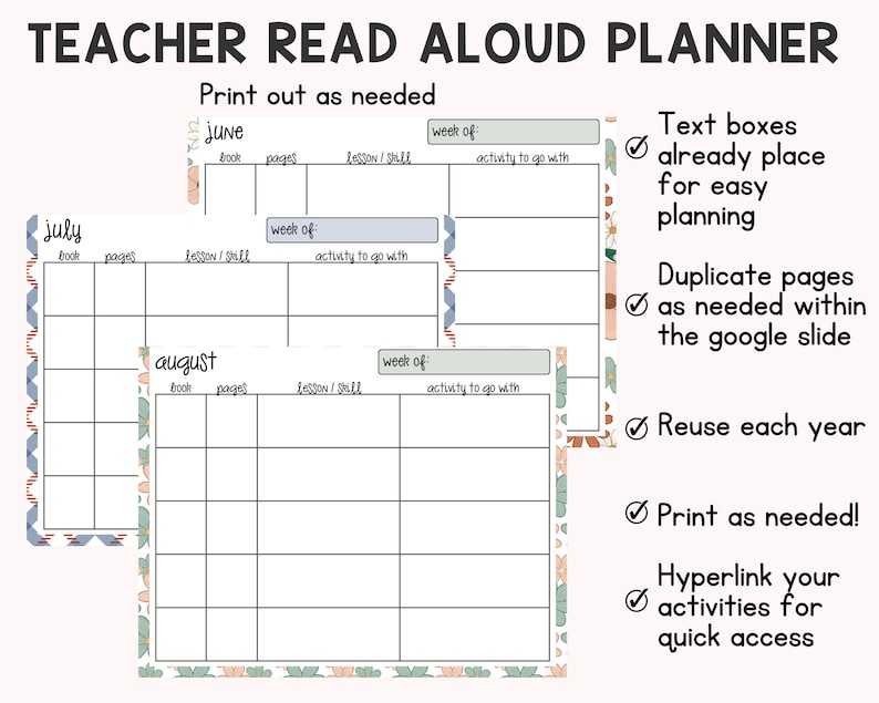 Teacher Read Aloud Digital Planner, Teacher Reading Journal, Digital ...