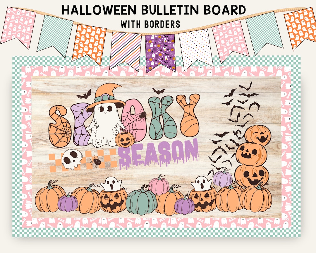 Groovy Ghost Halloween Retro Bulletin Board Kit, Fall Hallway Decor ...