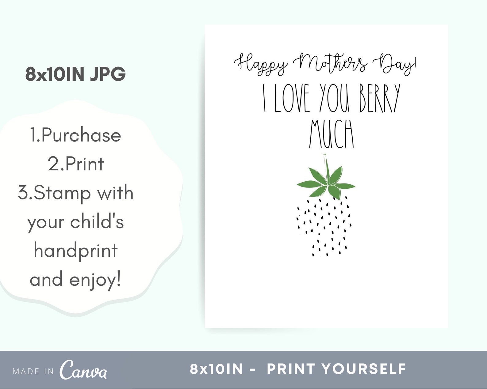 Mothers Day Handprint Craft I Love You Berry Much - Etsy