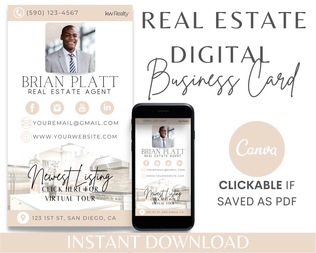 Real Estate Digital Business Card Template, Editable Canva Digital ...