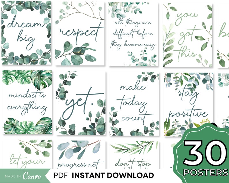 Classroom Posters Elementary, Classroom Decor, Watercolor Greenery ...