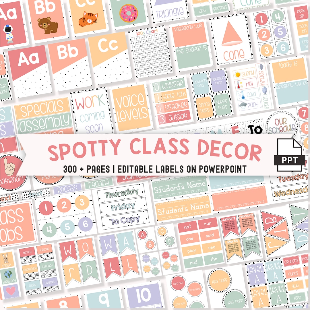 Spotty Boho Classroom Decor Bundle, Rainbow Calm Colors Classroom Theme ...