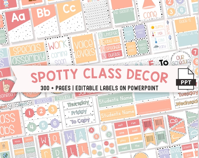 Spotty Boho Classroom Decor Bundle, Rainbow Calm Colors Classroom Theme ...