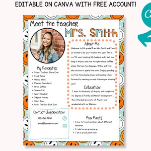 Groovy Meet the Teacher Editable Printable, Smiley Teal Meet the ...