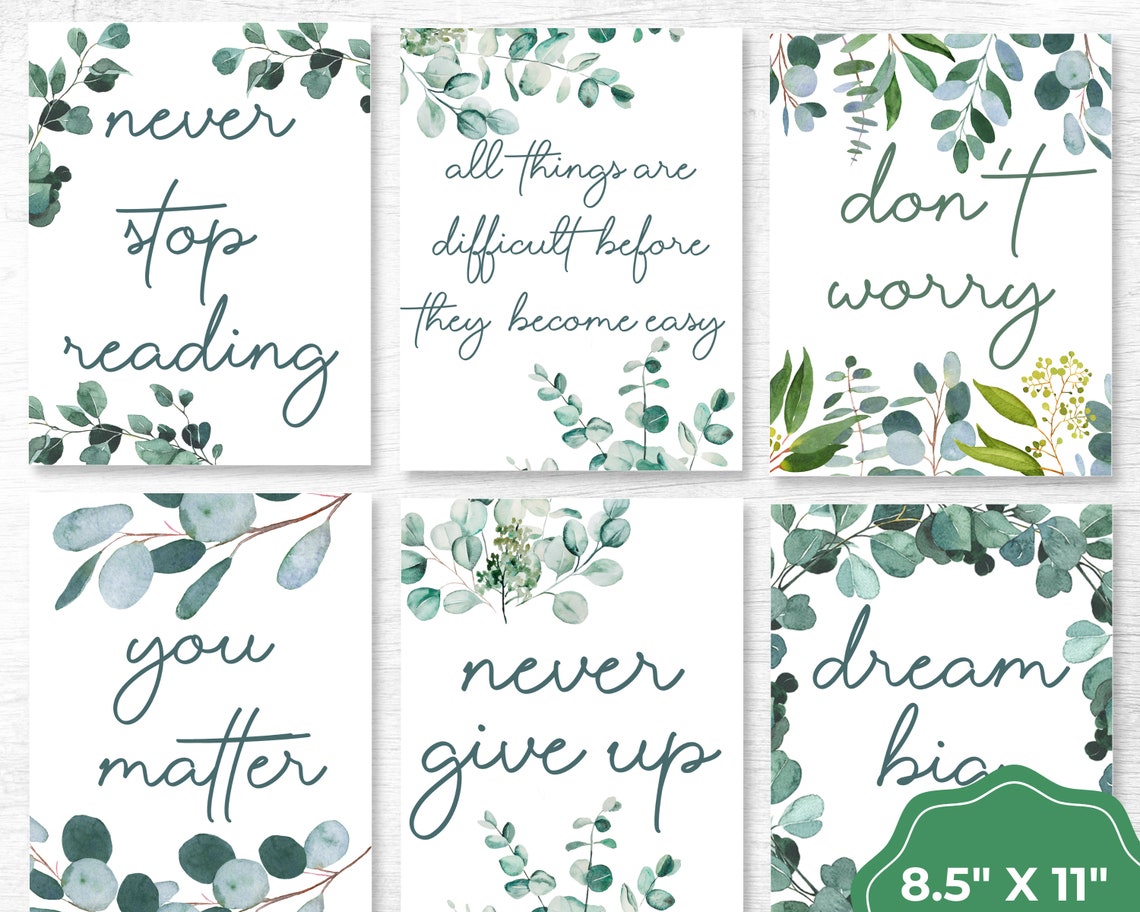 Classroom Posters Elementary, Classroom Decor, Watercolor Greenery ...