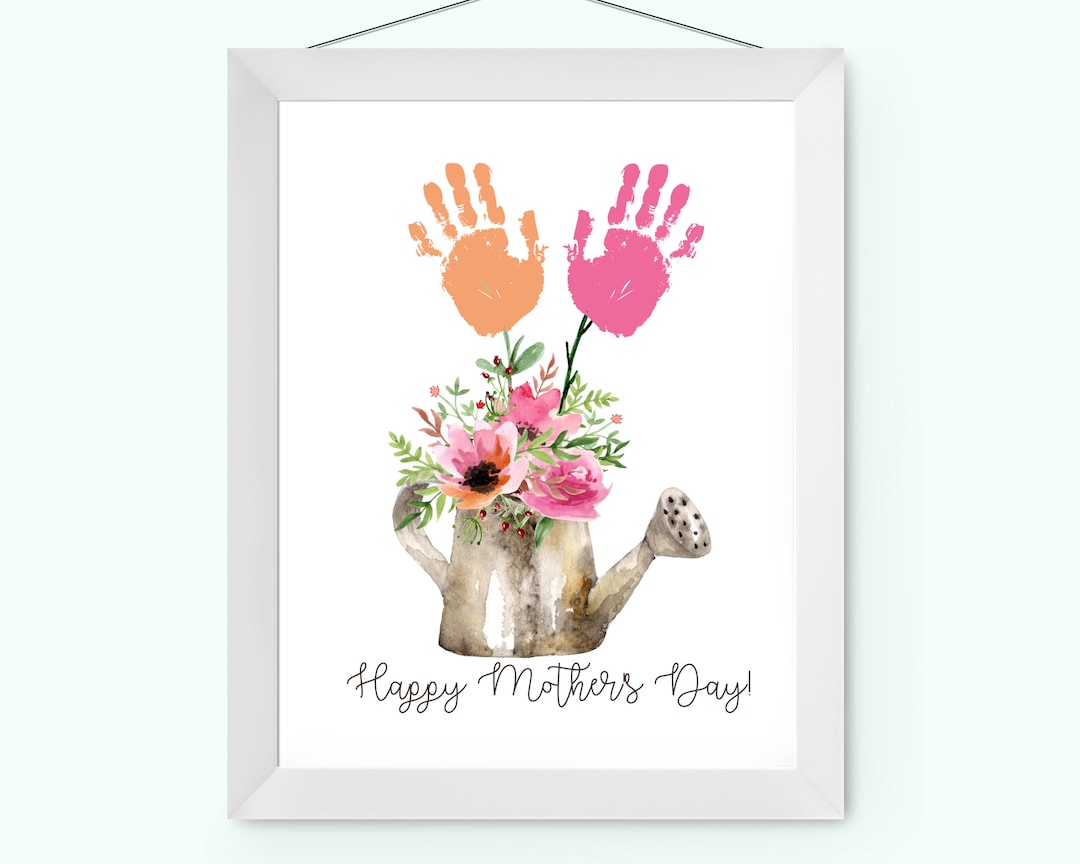 Mothers Day Handprint Art, Floral Mother's Day Handprint Craft, Happy ...