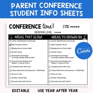 Editable Parent Teacher Conference Sheets, Things to Glow on Back to ...