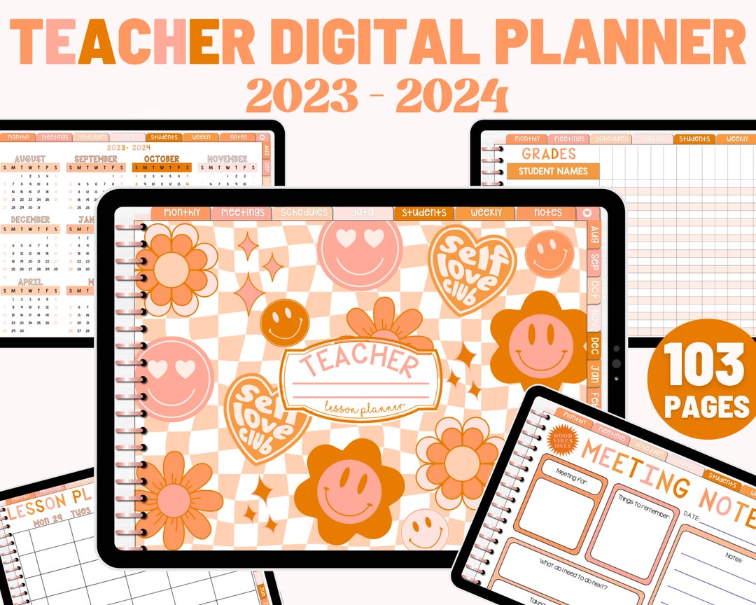 Boho Smiley Teacher Lesson Planner 2023 2024, Digital Teacher Lesson ...