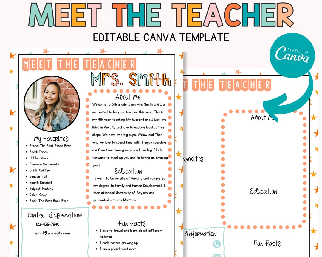 Boho Retro Meet the Teacher Editable Printable, Star Boho Meet the ...