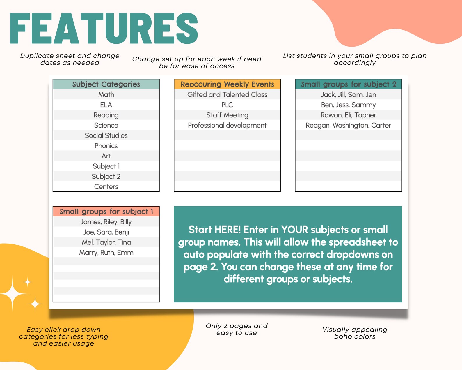 Weekly Teacher Lesson Planner and Small Group Planner, Teacher Lesson ...