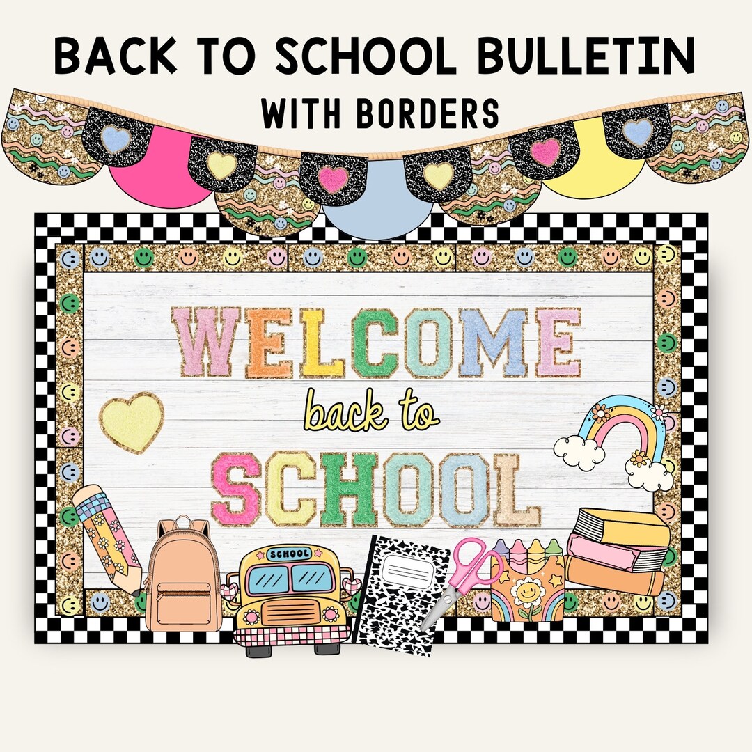 Back to School Groovy Bulletin Board Kit, Varsity Letters Hallway Decor ...