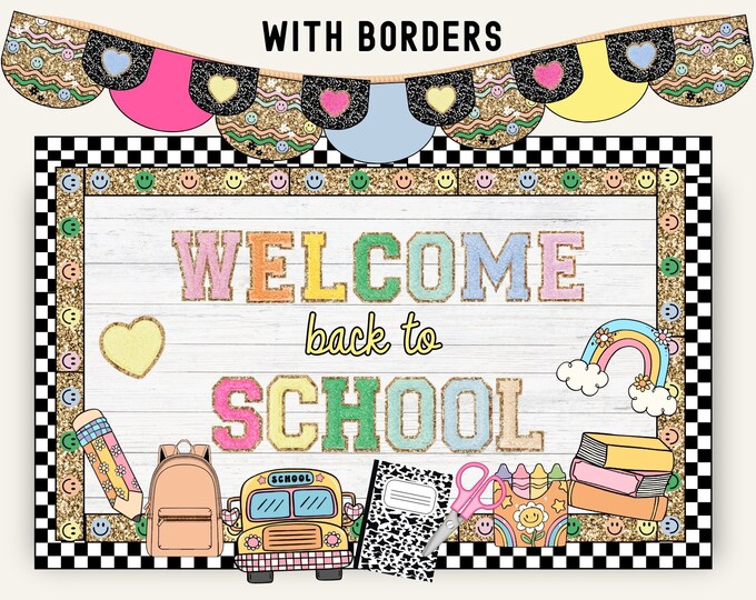 Back to School Groovy Bulletin Board Kit, Varsity Letters Hallway Decor ...
