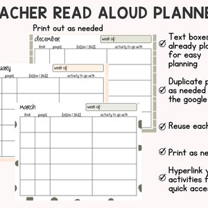 Teacher Read Aloud Digital Planner, Teacher Reading Journal, Digital ...