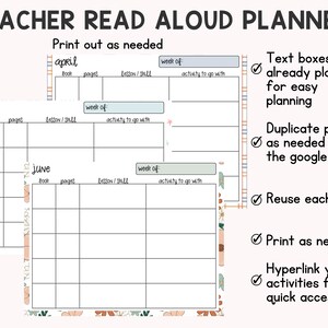 Teacher Read Aloud Digital Planner, Teacher Reading Journal, Digital ...