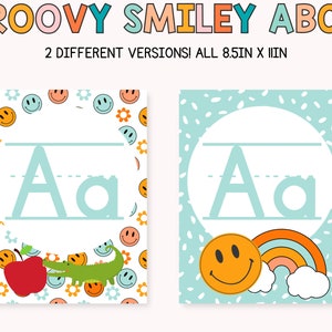 Classroom Alphabet Posters Groovy Smiley Theme, Retro Classroom ABC ...