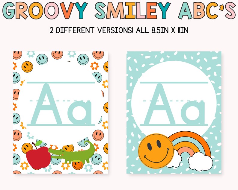 Classroom Alphabet Posters Groovy Smiley Theme, Retro Classroom ABC ...
