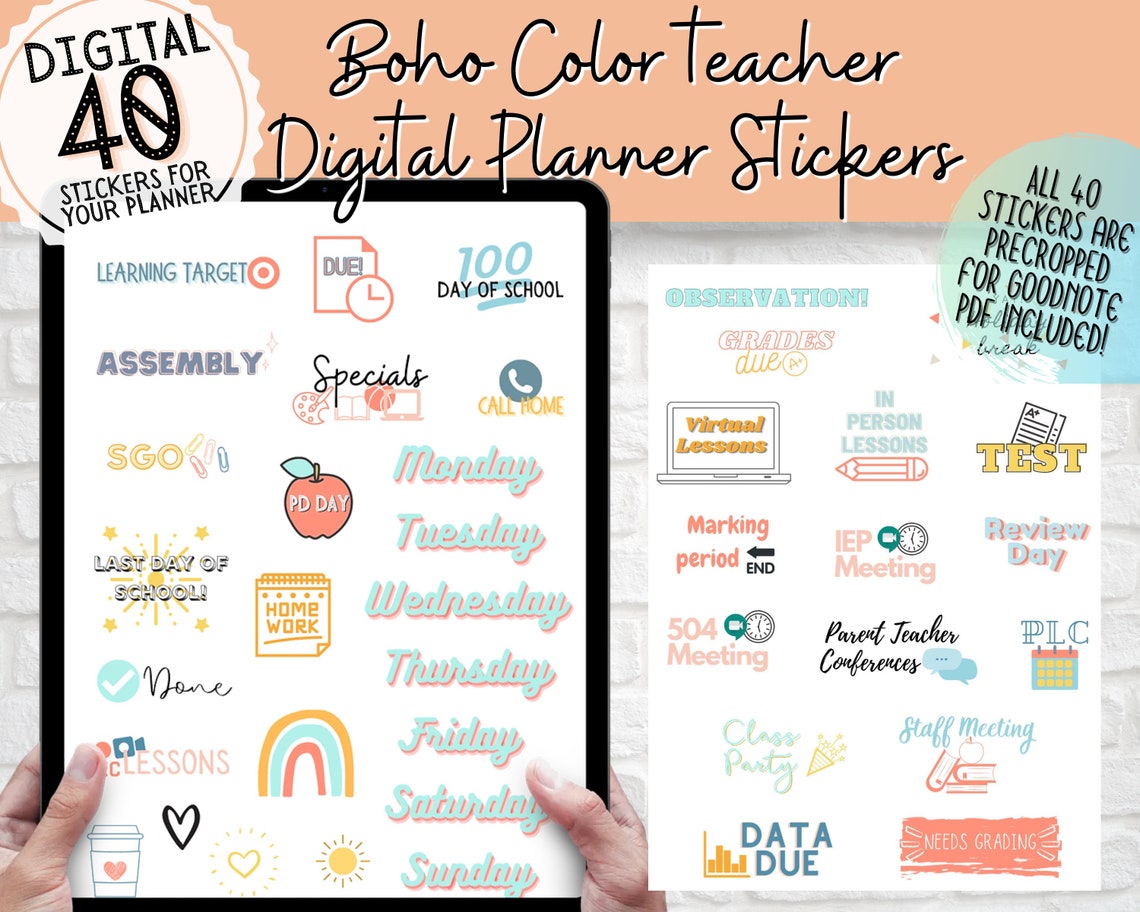 Boho Virtual Teacher Digital Planner Sticker Pack, Remote Learning ...