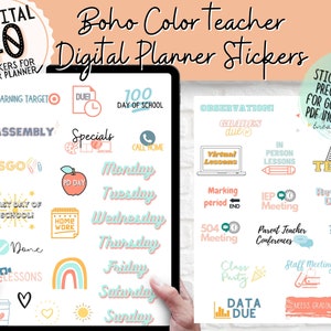 Boho Virtual Teacher Digital Planner Sticker Pack, Remote Learning ...