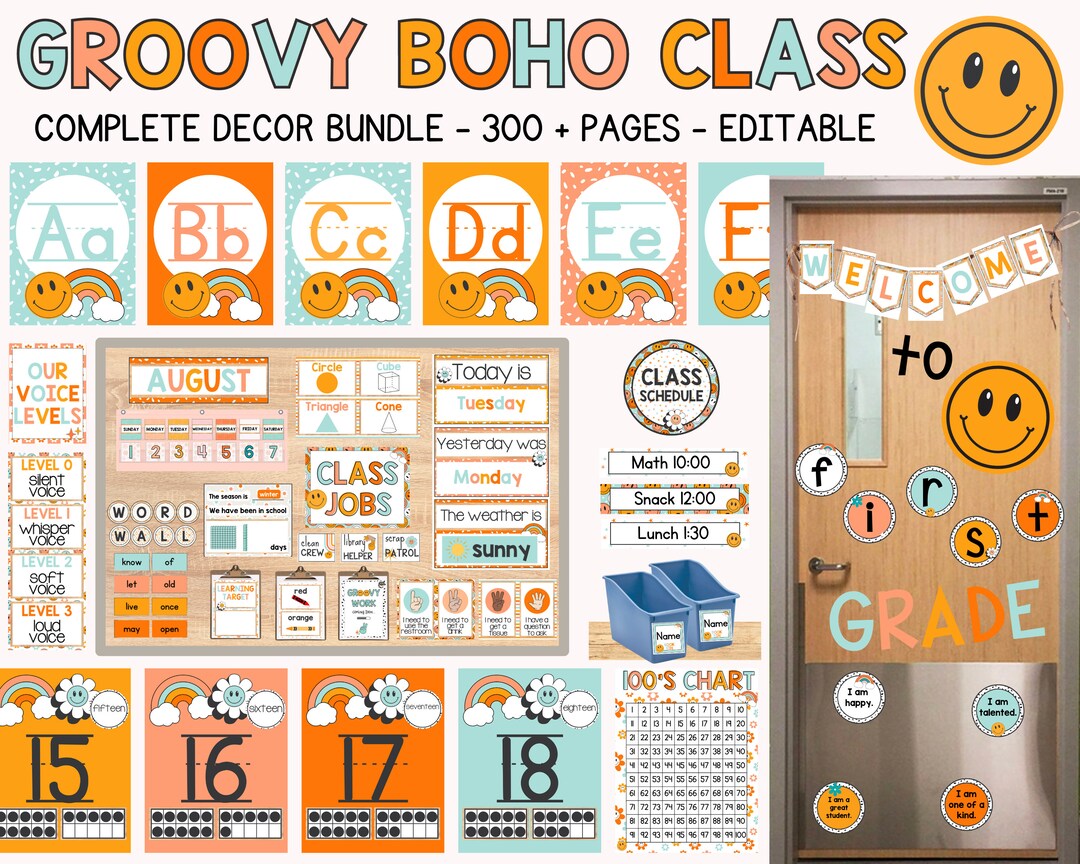 Groovy Smiley Classroom Decor Bundle, Complete Boho Classroom ...
