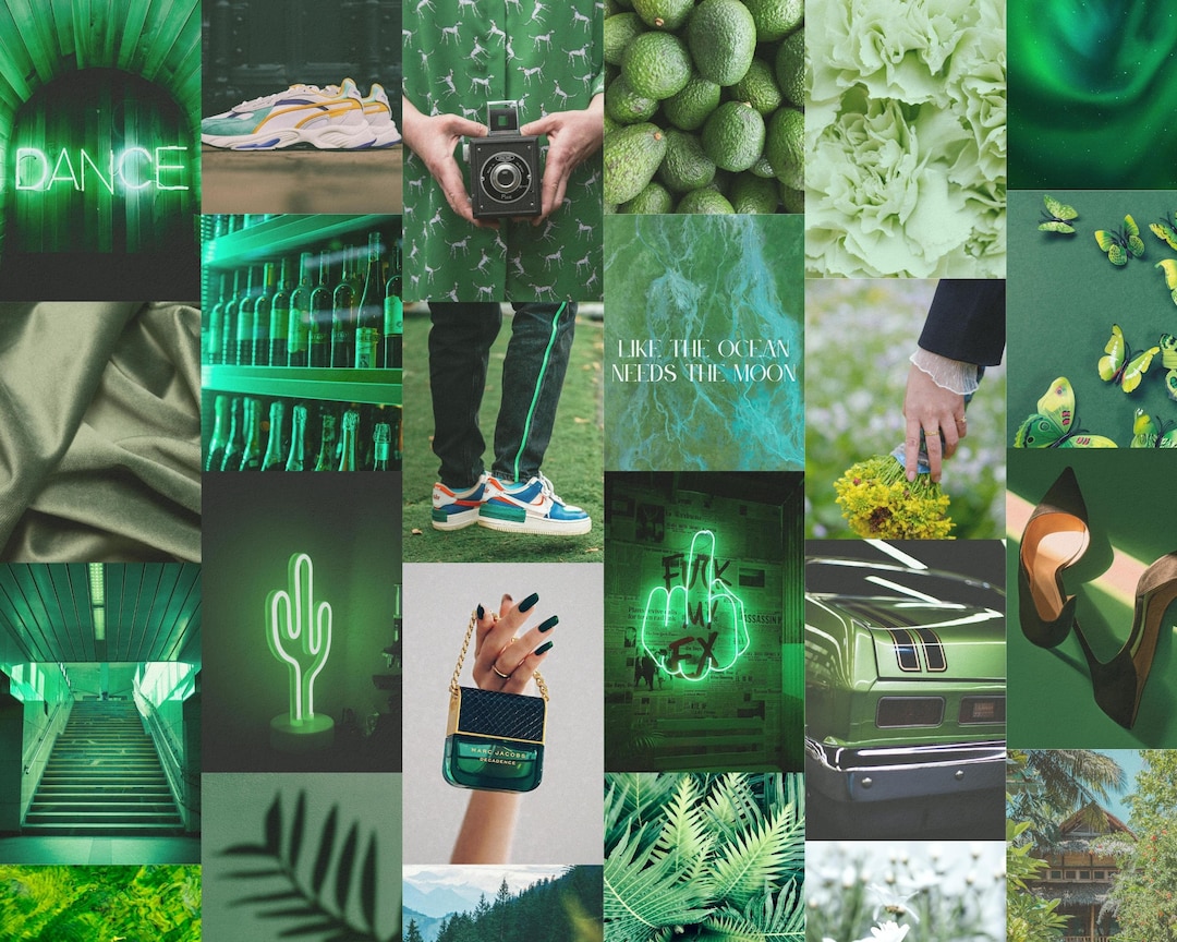 90 GREEN Aesthetic Collage Kit Ready to Print, Green Urban Luxe ...