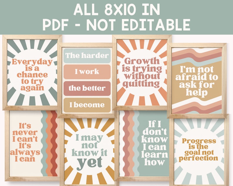 Boho Retro Classroom Posters, Growth Mindset Posters, Modern Boho ...