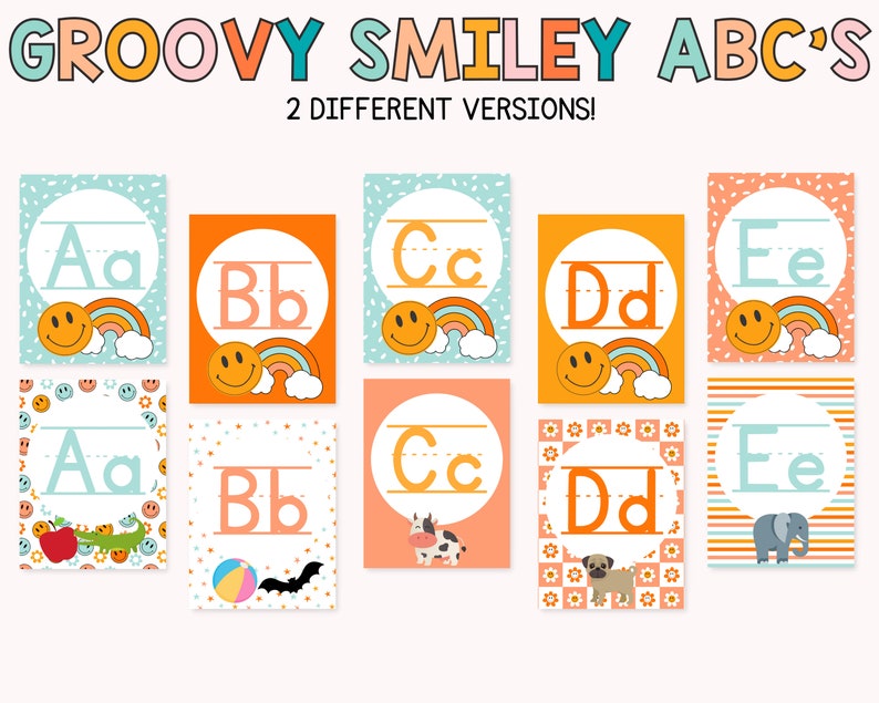 Classroom Alphabet Posters Groovy Smiley Theme, Retro Classroom ABC ...