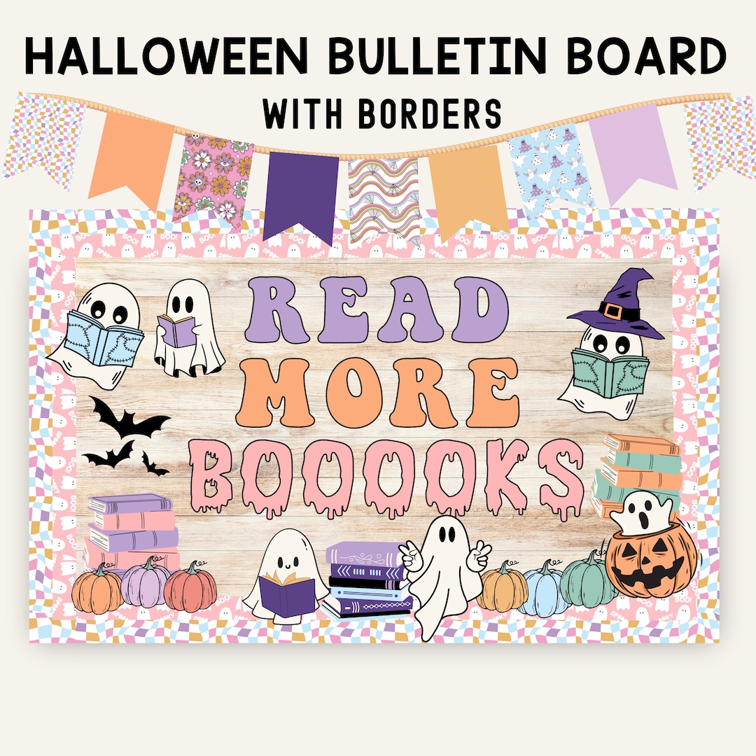Groovy Ghost Halloween Retro Bulletin Board Kit, Fall Hallway Decor ...