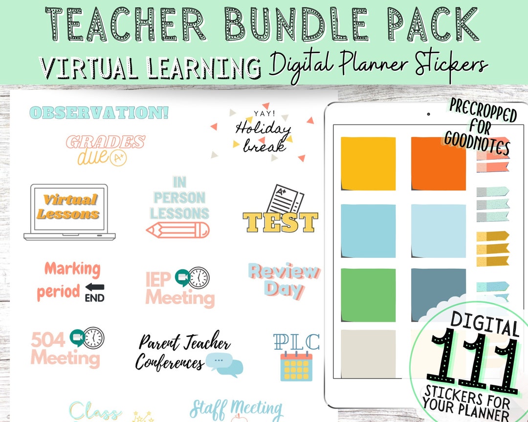 Boho Virtual Teacher Planner Stickers Digital Pack, Remote Learning ...