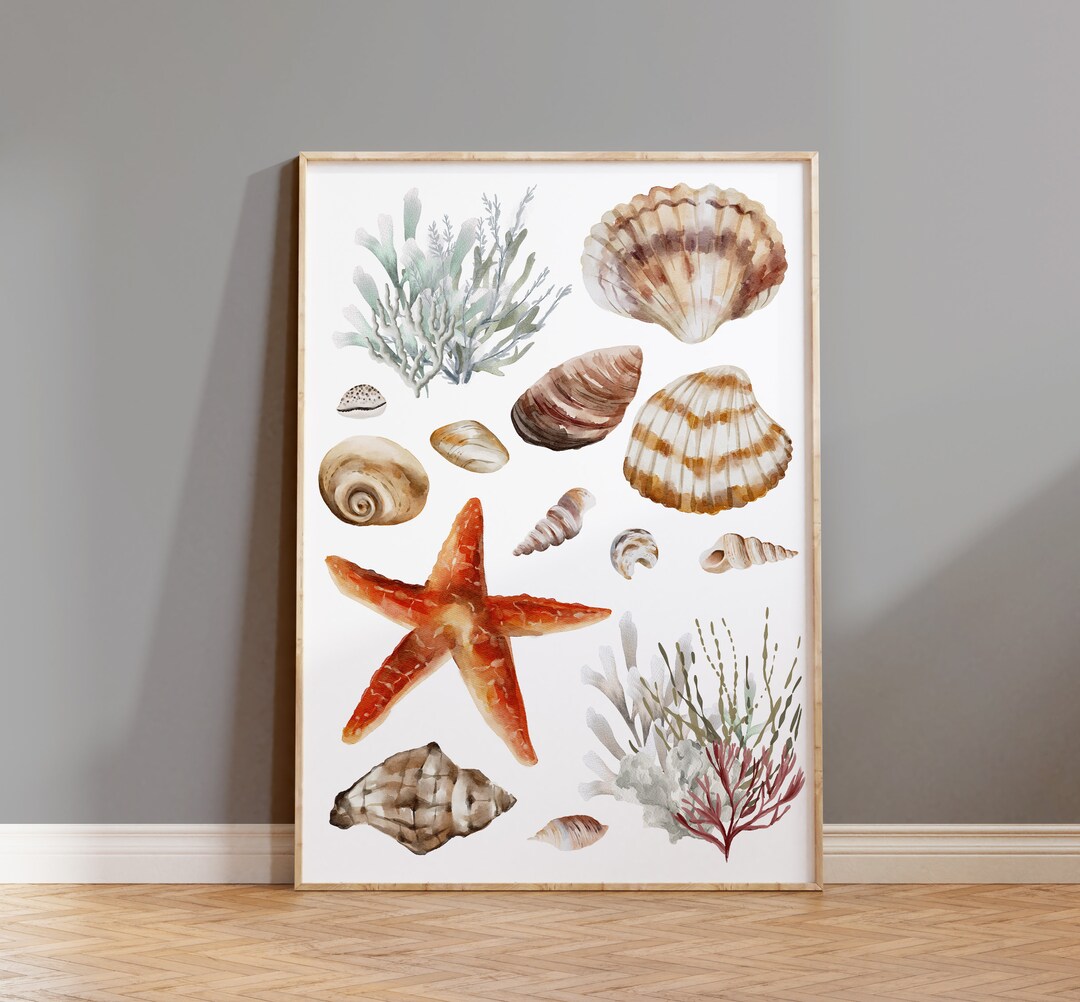 Sea Shells Wall Art, Nautical Printable, Coastal Home Decor, Beach Wall ...