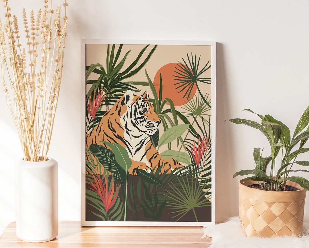 Printable Tiger Wall Art, Boho Tiger Print, Tropical Jungle Art, Wild ...