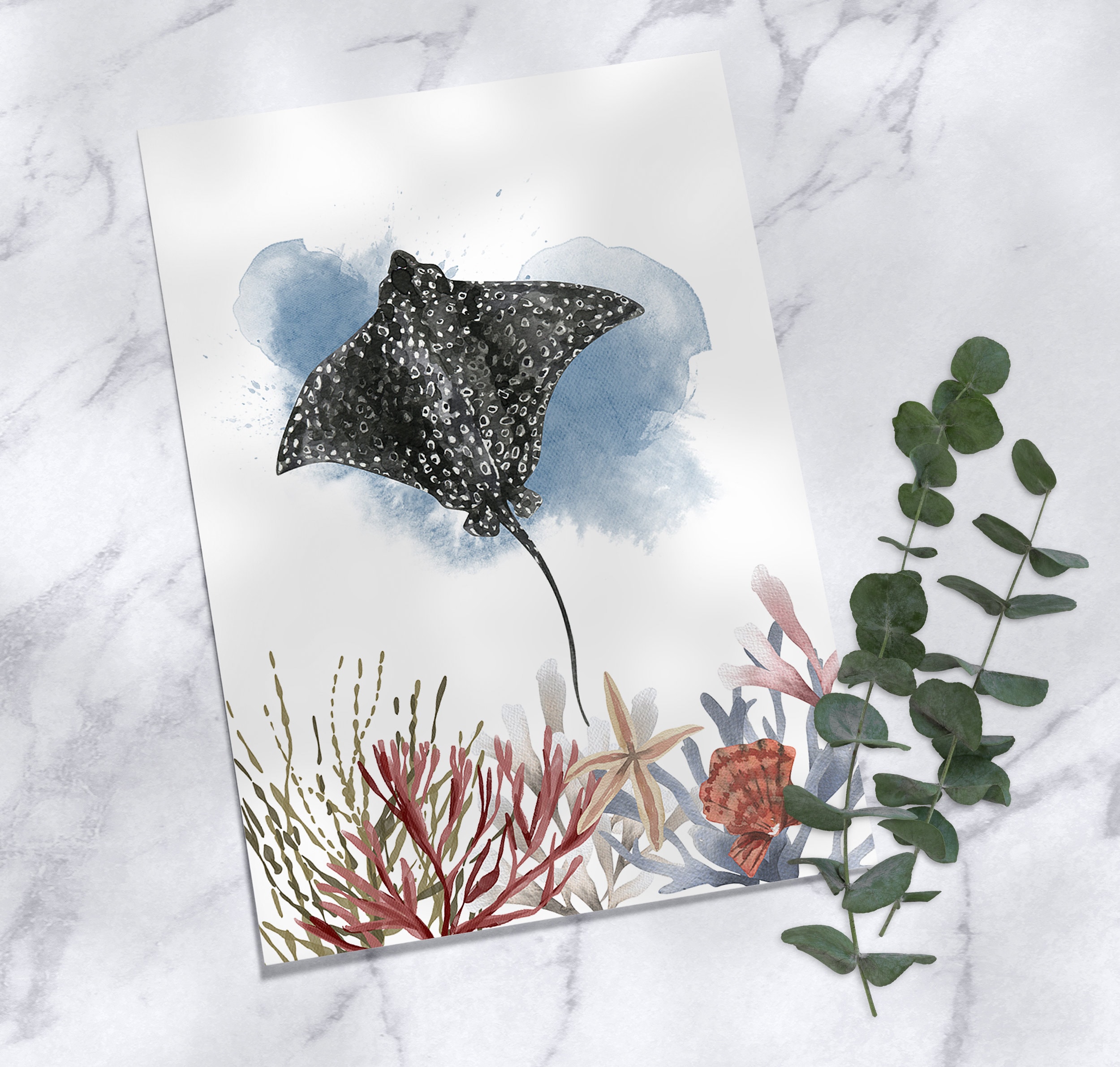 Printable Eagle Ray Watercolor Wall Art Eagle Ray Poster Ray - Etsy