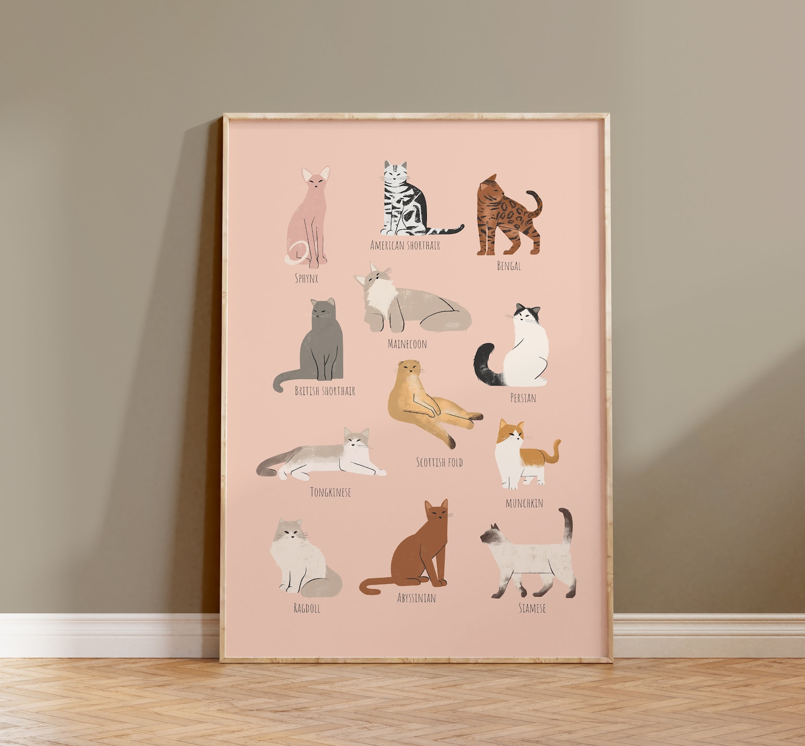Cat Breeds Poster Cat Portrait Drawing Cat Guide Poster Cat - Etsy