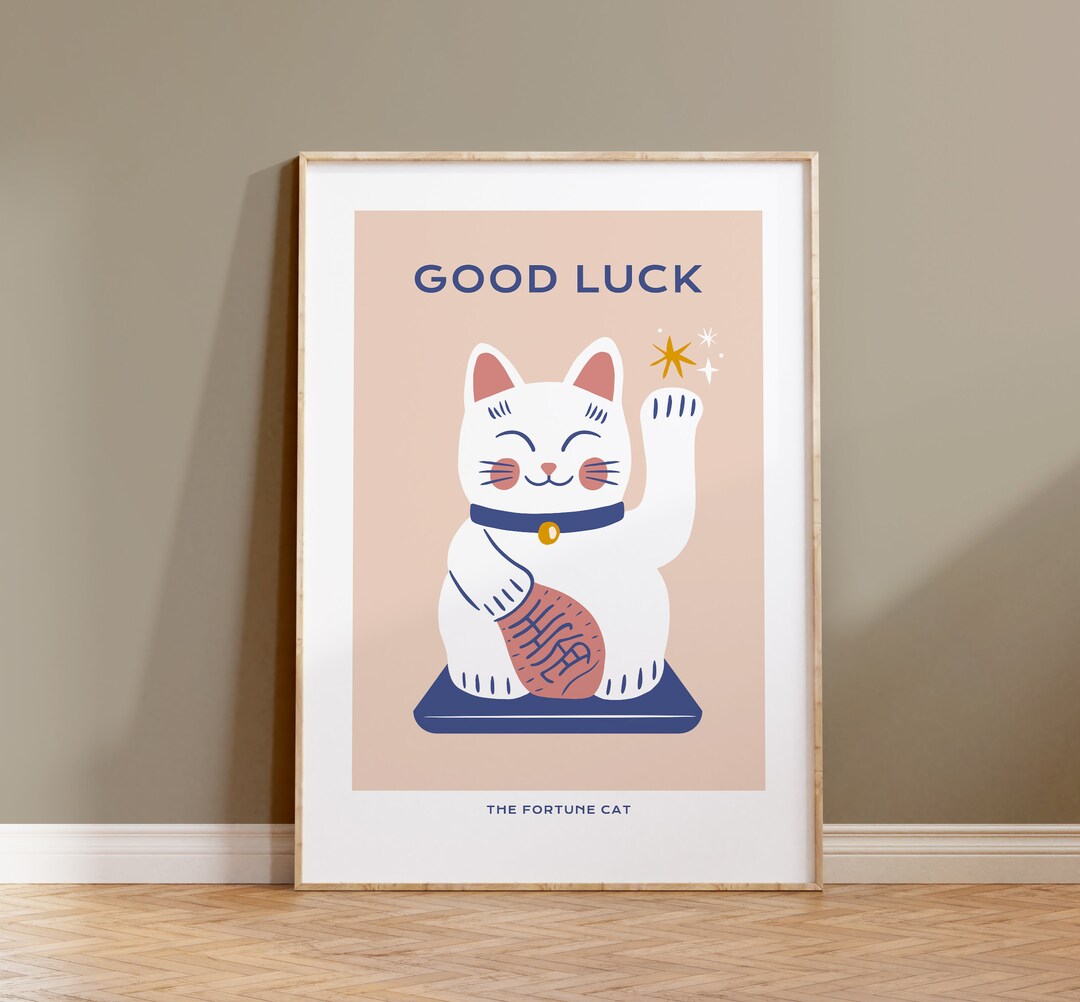Printable the Fortune Cat Wall Art, Lucky Cat Print, Cat Lover Gift ...