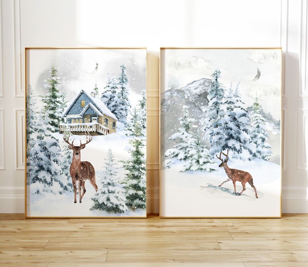 Set of 2 Winter Wall Art, Winter Scenery Print, Holiday Wall Decor ...