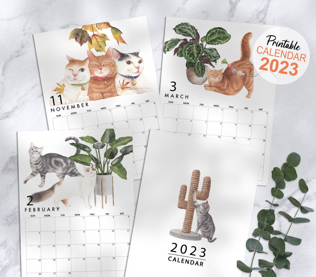 2023 Printable Monthly Calendar 2023 Digital Calendar Cat - Etsy