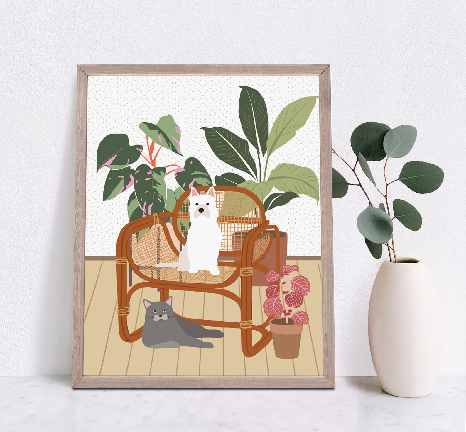Printable Dog and Cat in Home Art Dog and Cat Digital Print - Etsy