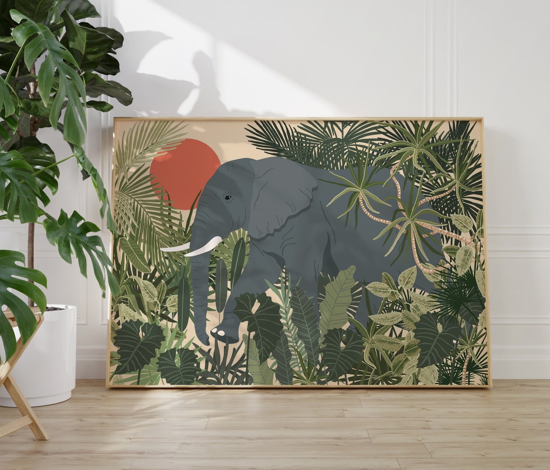 Elephant Wall Art, Boho Elephant Print, Tropical Jungle Art, Wild ...